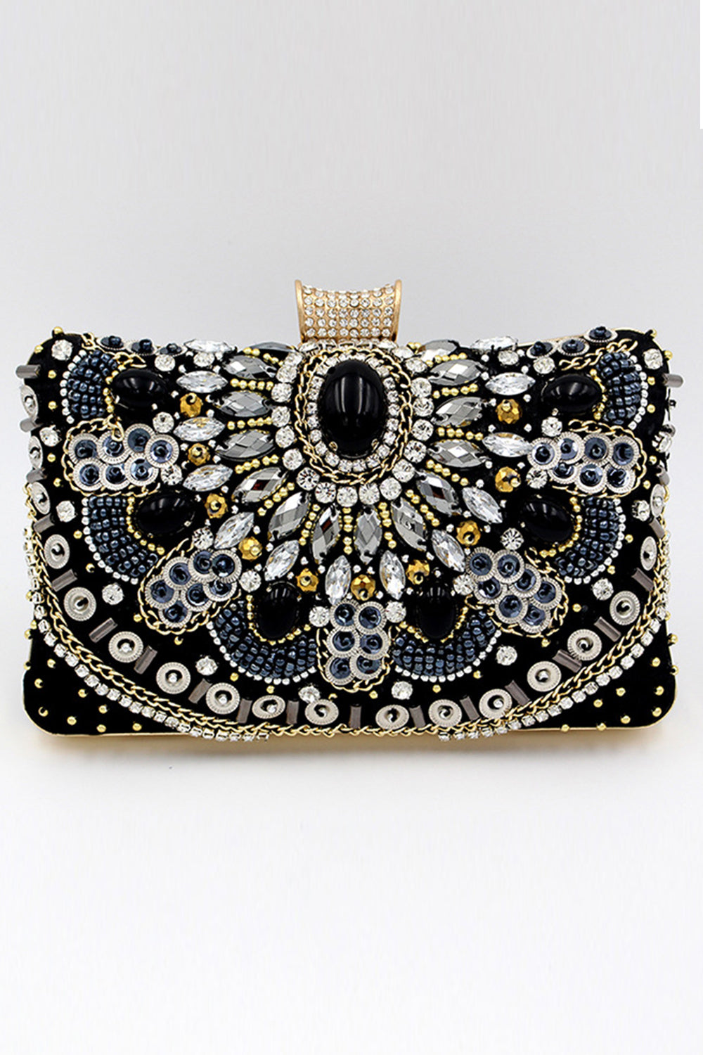 Black Beaded Shoulder Chain Evening Clutch | KissProm