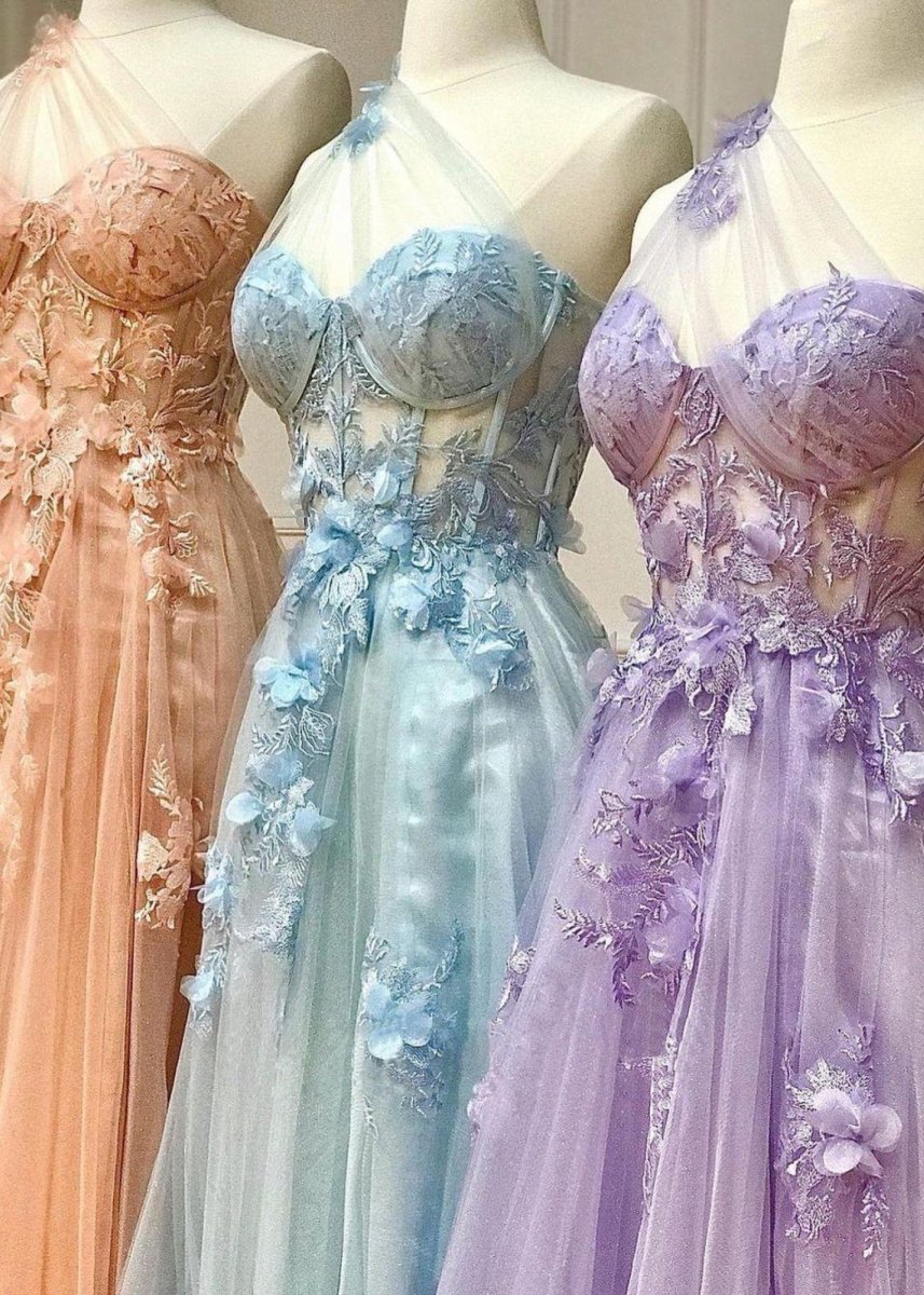 A Line One Shoulder Black Long Prom Dress with Appliques | KissProm