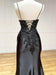 Beatrice Sheath Black Long Appliques Prom Dress with Spaghetti Straps | KissProm