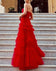 Matilda Red A-Line Strapless Ruffled Tulle Prom Dress